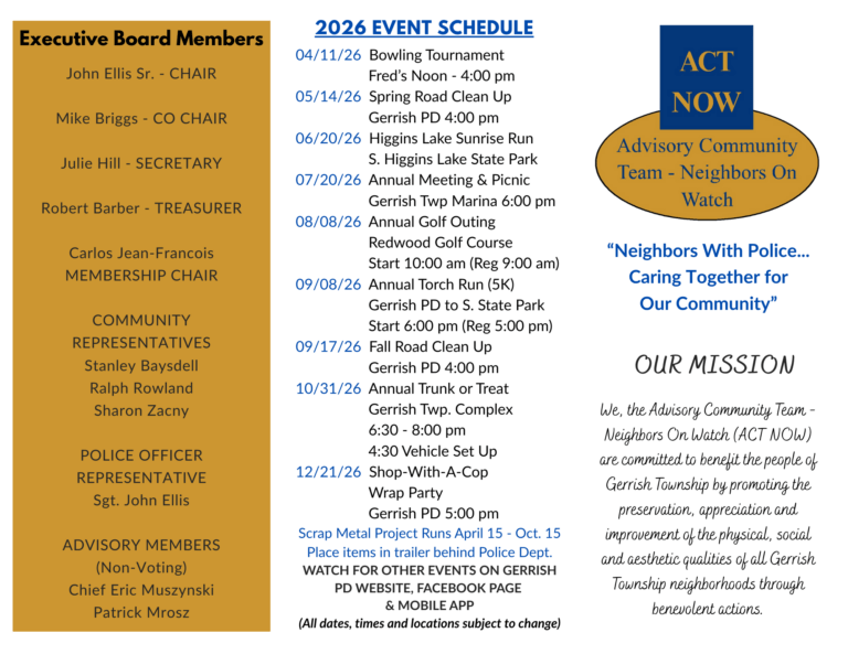 2026 ACT NOW Brochure Pg 1 - Gerrish Township Police